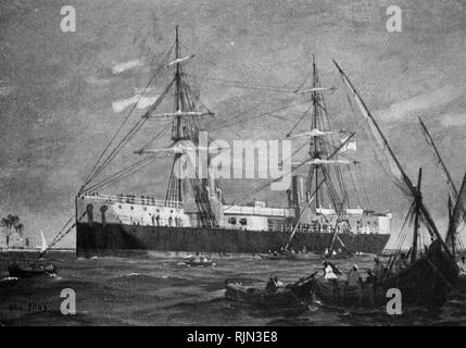Illustration showing the Royal Navy ship 'The Powerful' in Cape town ...