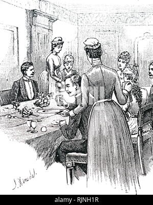 An engraving depicting parlour maids serving at table. Dated 20th ...