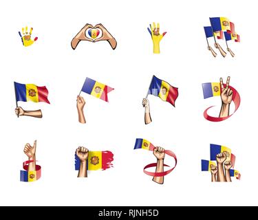 Andora flag and hand on white background. Vector illustration Stock ...
