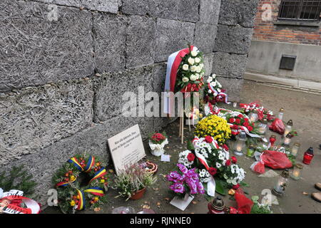 Memorial at Death Wall in Auschwitz Stock Photo - Alamy