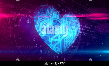 Cyber heart symbol in cyberspace. Abstract 3D illustration of love ...
