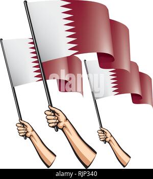 Qatar flag and hand on white background. Vector illustration Stock ...