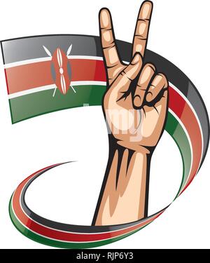 Kenya flag and hand on white background. Vector illustration Stock ...