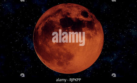 Realistic 3D illustration of full lunar eclipse. Blood moon wax and ...