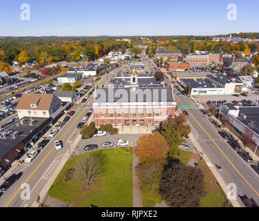 Needham historic town center aerial view on Highland Avenue and Great ...
