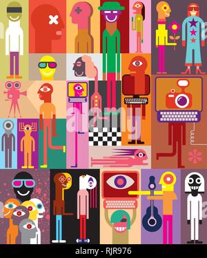Large group of people. Art composition of abstract portraits - vector ...