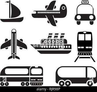 Vector black and white transportation set. Funny line water, land, air ...