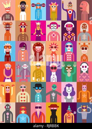 Large group of people. Art composition of abstract portraits - vector ...