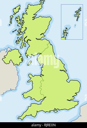 Vector blank map of UK with administrative divisions, and neighbouring ...