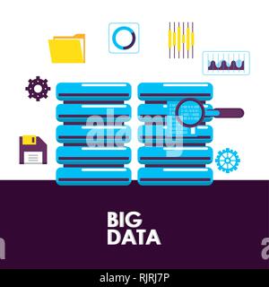Database servers with a gear. Big data framework line icon. Data ...