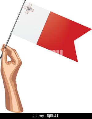 Malta flag and hand on white background. Vector illustration Stock ...