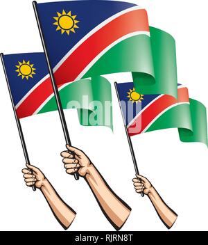 Namibia flag and hand on white background. Vector illustration Stock ...