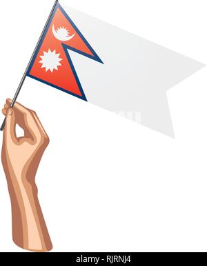 Nepal flag and hand on white background. Vector illustration Stock ...