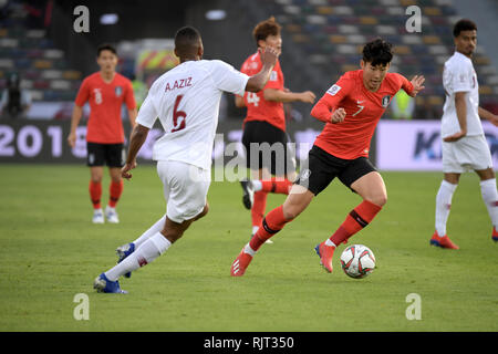 January 25, 2019 : Abdulaziz Hatem of Qatar celebrating scoring to 1-0 to Qatar in the 78th ...