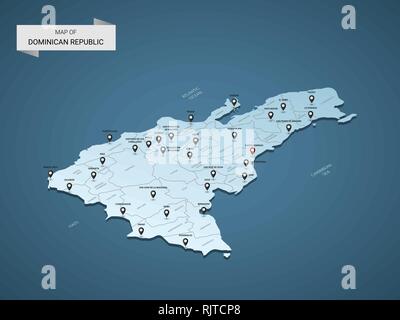 Dominican Republic 3d map with borders of regions. Vector illustration ...