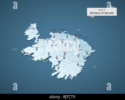 Republic of Ireland map with borders, cities, capital and ...