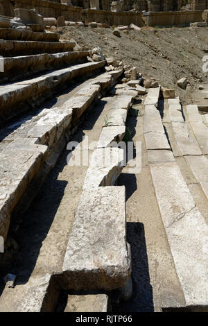 Seating inscribed with Greek letters at the large ancient stadium ...