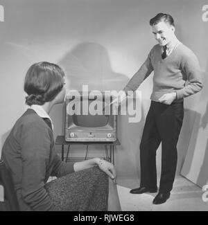 Television in the 1950s. A typical black and white tv screen ...