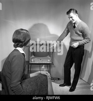 Television in the 1950s. A typical black and white tv screen ...