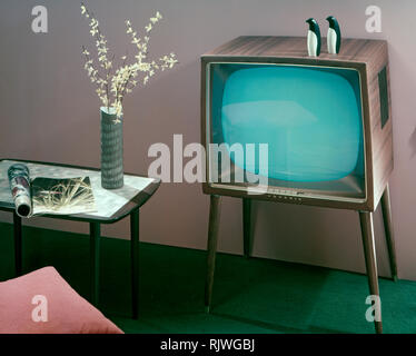 Television in the 1950s. A typical black and white tv screen ...