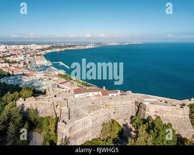 Aerial view of Setubal city in Portugal with Estadio do Bonfim Stock ...