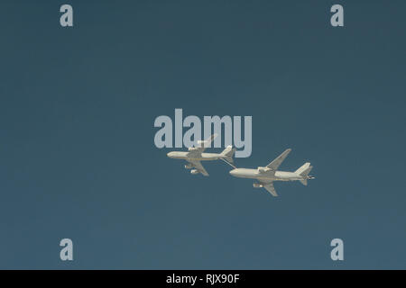 A KC-46 Pegasus is refueled by a KC-135 Stratotanker from Altus Air ...