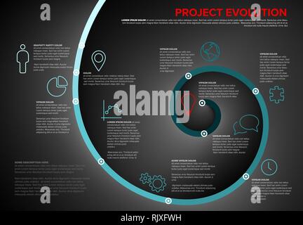 Project evolution timeline template with spiral model and icons dark ...