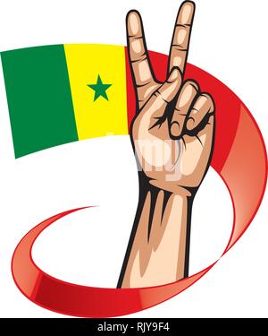 Senegal flag and hand on white background. Vector illustration Stock ...