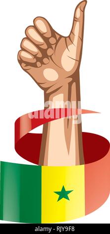 Senegal flag and hand on white background. Vector illustration Stock ...