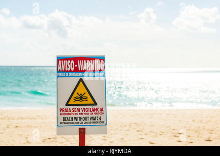 Lifeguard warning sign on the beach of Surfers Paradise, Gold Coast ...