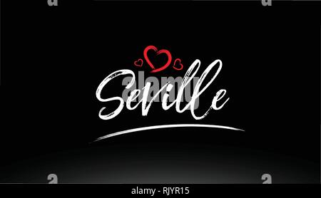 seville white city hand written text with heart on red background for ...