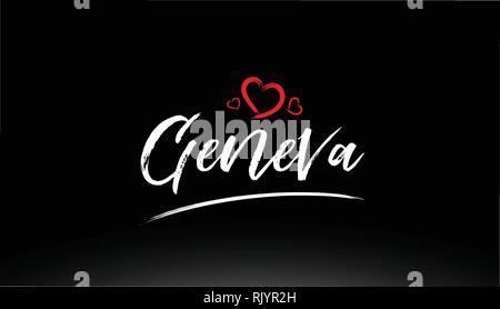 geneva white city hand written text with heart on red background for ...