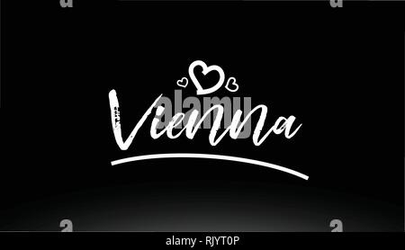 vienna white city hand written text with heart on red background for ...