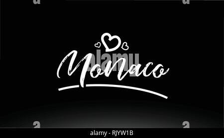 monaco city hand written text with red heart suitable for logo or ...