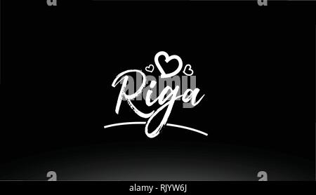 riga city hand written text with red heart suitable for logo or ...