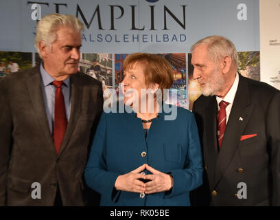 Templin, Germany. 08th Feb, 2019. Chancellor Angela Merkel (CDU) sits ...