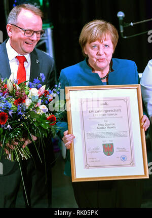Templin, Germany. 08th Feb, 2019. Federal Chancellor Angela Merkel (CDU ...