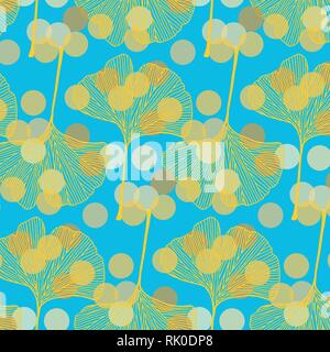 Ginkgo leaves vector pattern in a red, yellow, gray and white color ...