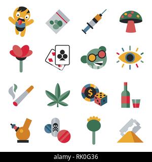 Digital vector having fun freaks and drugs simple icons, flat style ...