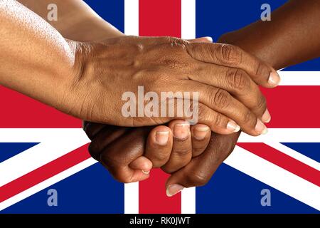 united kingdom flag, intergration of a multicultural group of young ...
