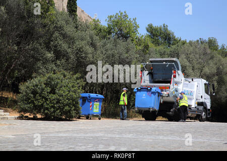Athens Greece Bin Men Collecting Recycling Bins on Dionysiou ...