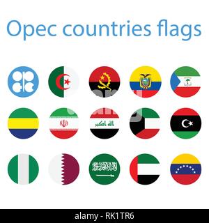 Vector illustration round OPEC organization flag. Exporting petroleum ...