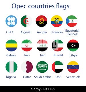 Vector illustration round OPEC organization flag. Exporting petroleum ...