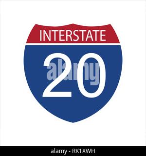 Interstate highway 20 road sign icon isolated on white background ...