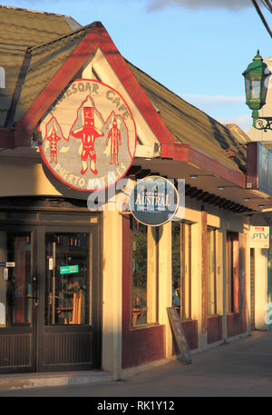Chile, Magallanes, Puerto Natales, restaurant, street scene Stock Photo ...