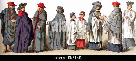 The illustrations shown here depict the ecclesiastical costumes of a ...