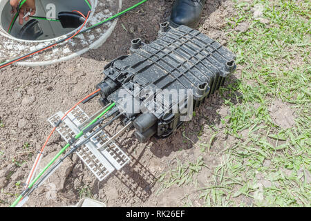 fiber optic cables been installed underground in dug trenches front of ...