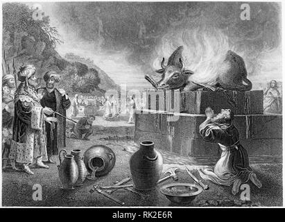 Prophet Elijah on Mount Carmel asking God to set fire and defeating ...