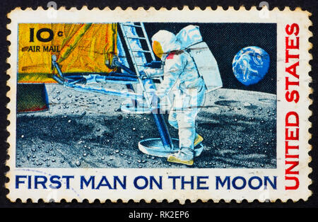 Commemorative Apollo 11 moon landing stamp from 1969 Stock Photo ...