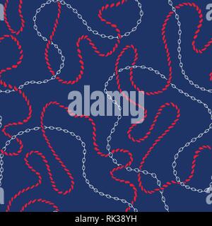Hand-Drawn Intertwining Rope, Chains, Anchors, Stripes Vector Seamless ...